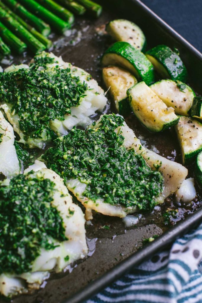 Keto baked Cod with Green Goddess Gremolata